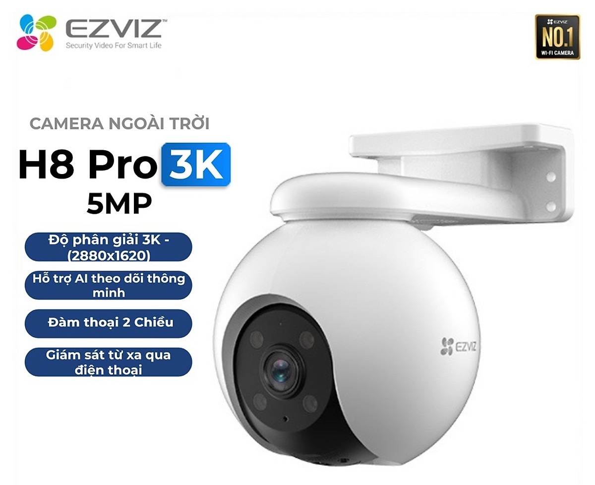 Camera Wifi EZVIZ H8 PRO 5MP 3K xoay 360 ngoài trời chính hãng