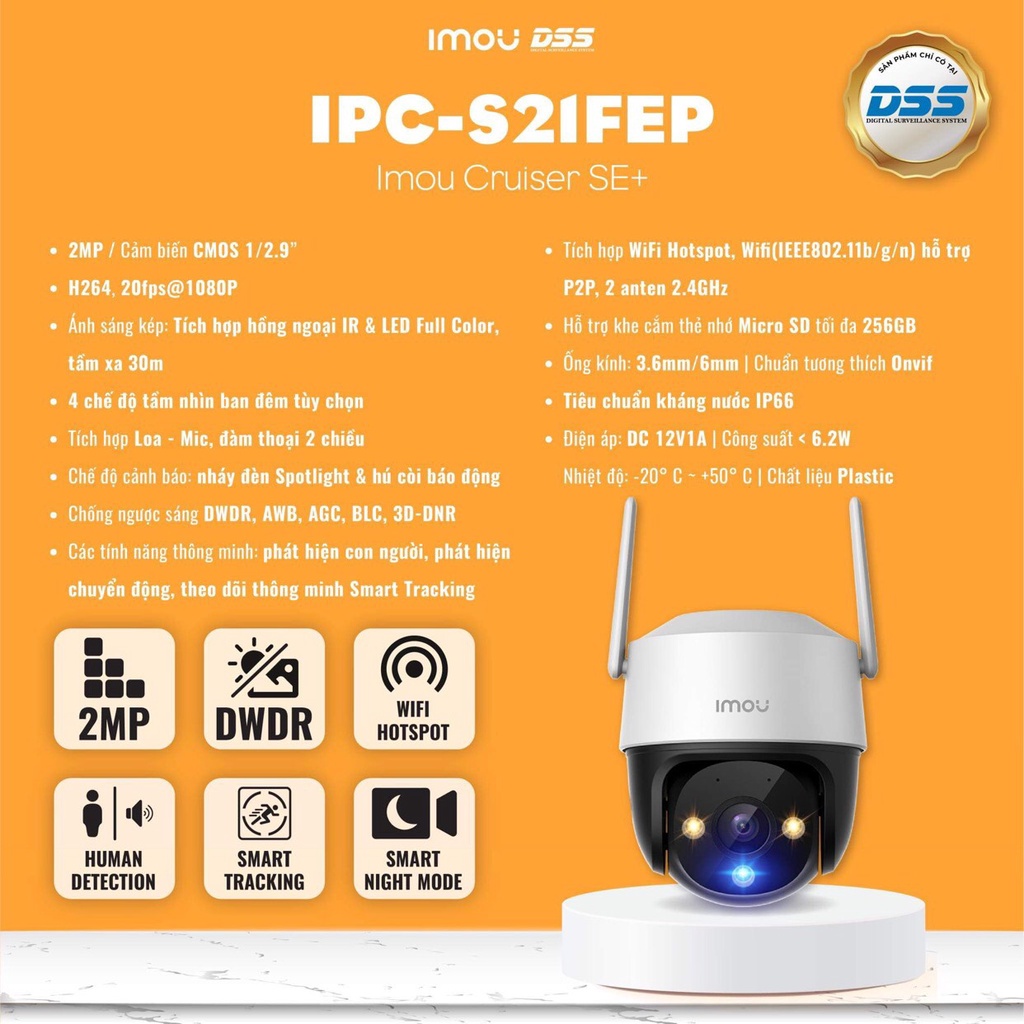 Camera Wifi imou S21FEP 2MP ngoài trời xoay 360 độ chính hãng